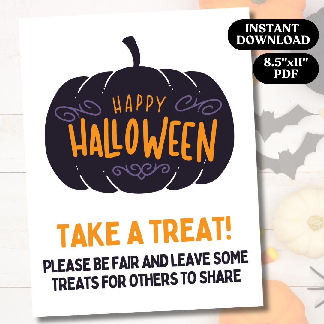 PRINTABLE Halloween Candy Bowl Sign, Please Take One Sign, Trick or ...
