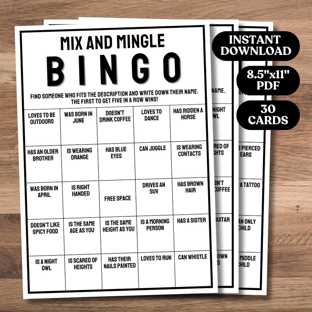 Mix and Mingle Bingo, Coworker Bingo, Get to Know You Bingo, Printable ...
