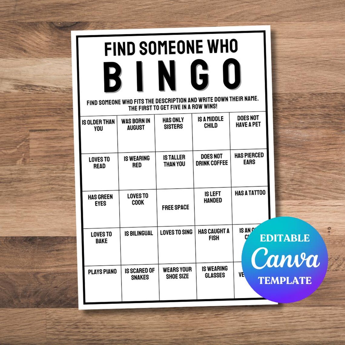 Editable Find Someone Who Bingo, Get to Know You Bingo, Printable ...