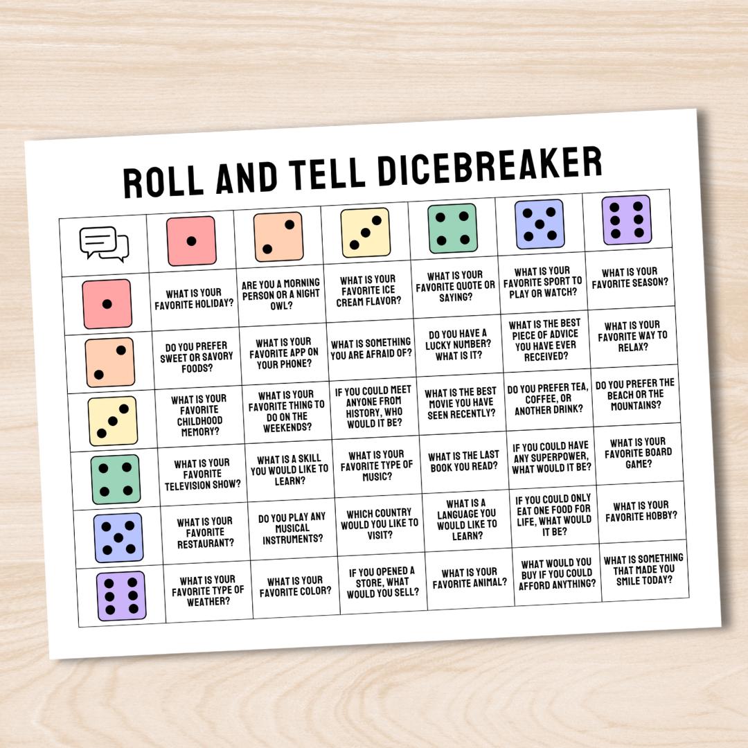 Printable Icebreaker Activity, Dice Icebreaker, Roll and Tell Game, Get ...