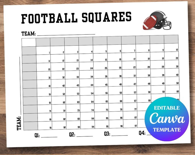 Football Squares Game Printable, Football Fundraiser, Football Betting ...