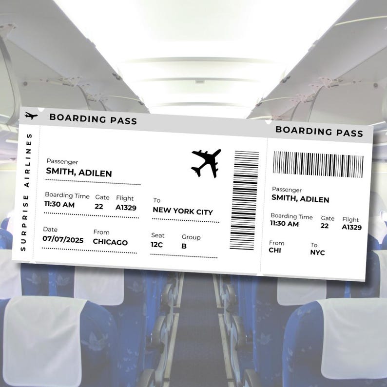 Editable Boarding Pass Gift, Personalized Airline Ticket Gift, Surprise ...