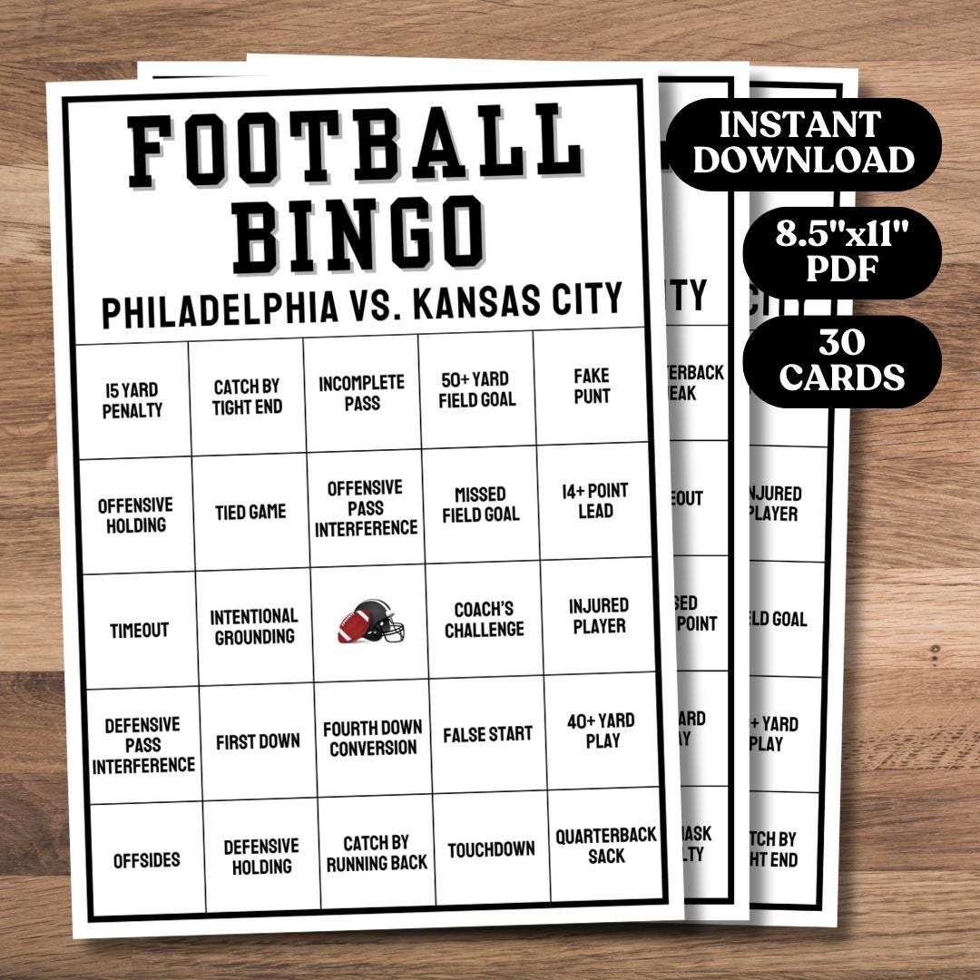 Football Bingo, 30 Unique Printable Football Bingo Cards, Super Bowl ...
