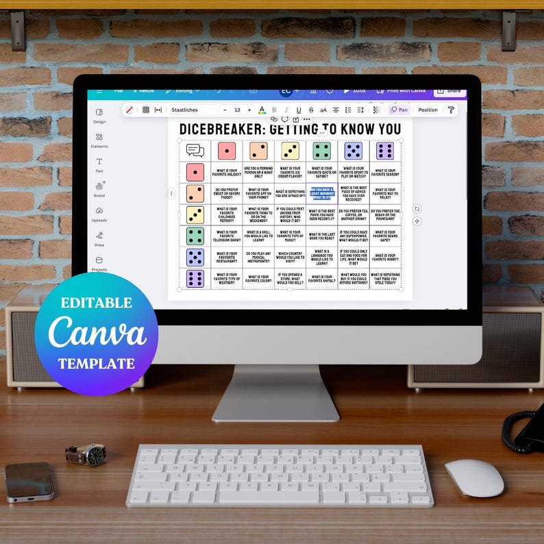 Editable Dicebreaker Roll and Tell Game, Table Talk Dice, Editable ...