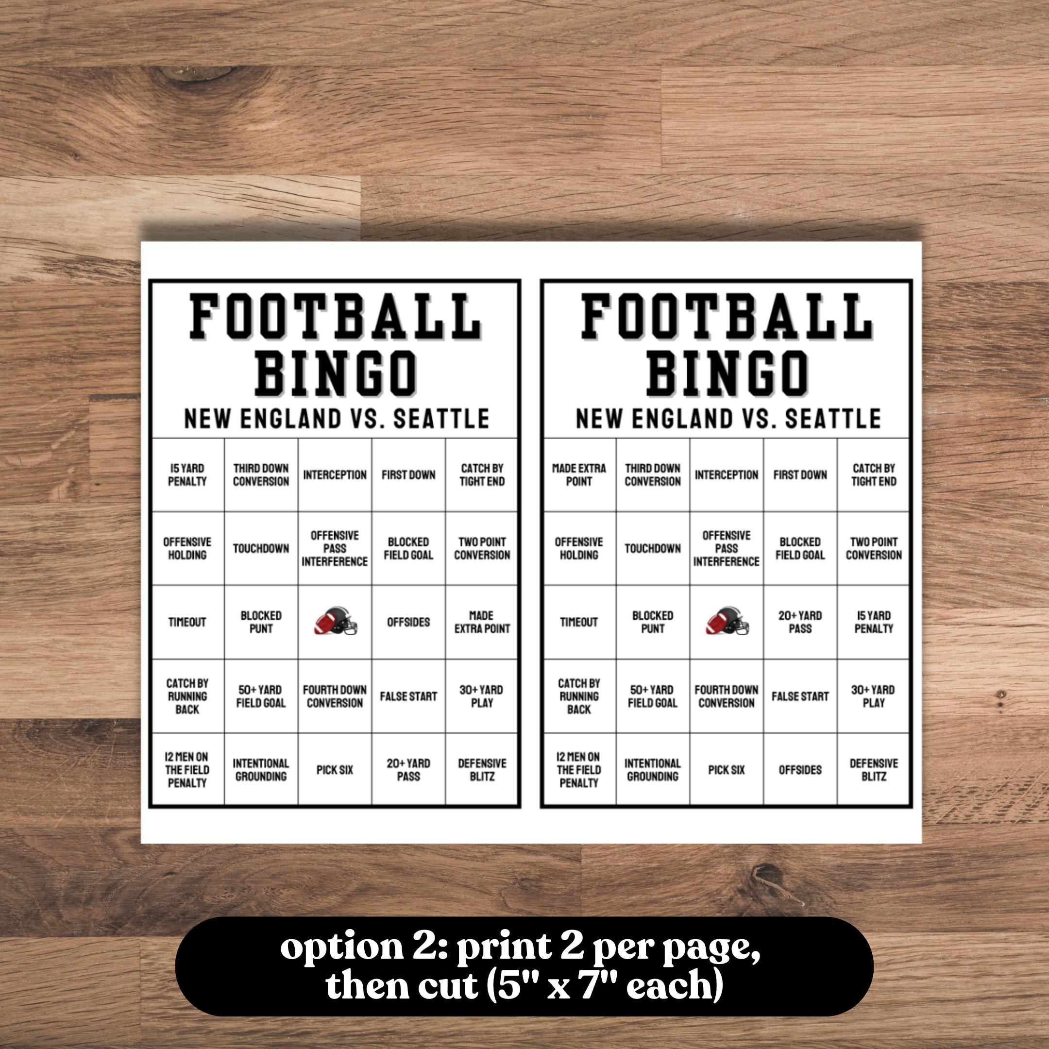 Football Bingo, 30 Unique Printable Football Bingo Cards, Super Big ...