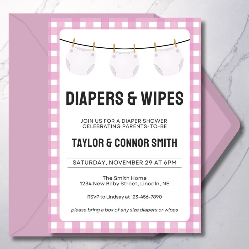 Editable Diapers and Wipes Baby Shower Invitation Template, Diaper ...
