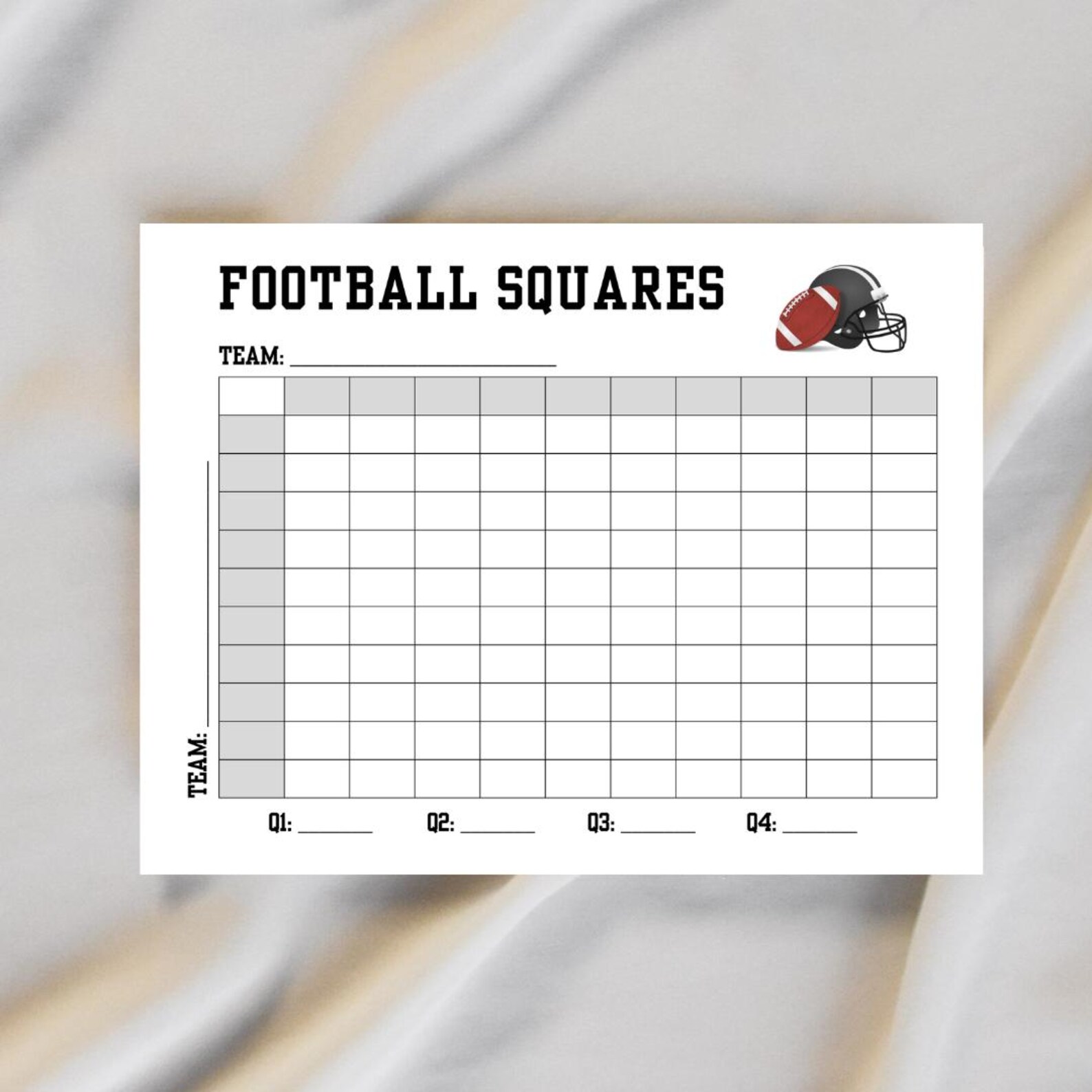 Football Squares Printable, Football Fundraiser, 100 Football Squares ...