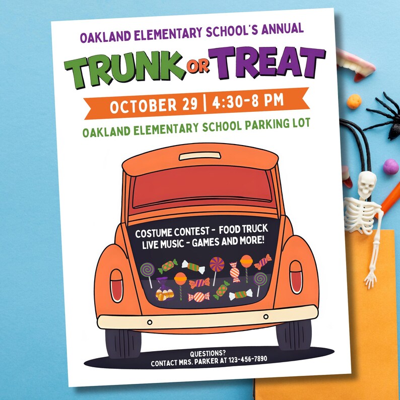 Editable Trunk or Treat Flyer Template, Halloween Trunk or Treat Poster ...