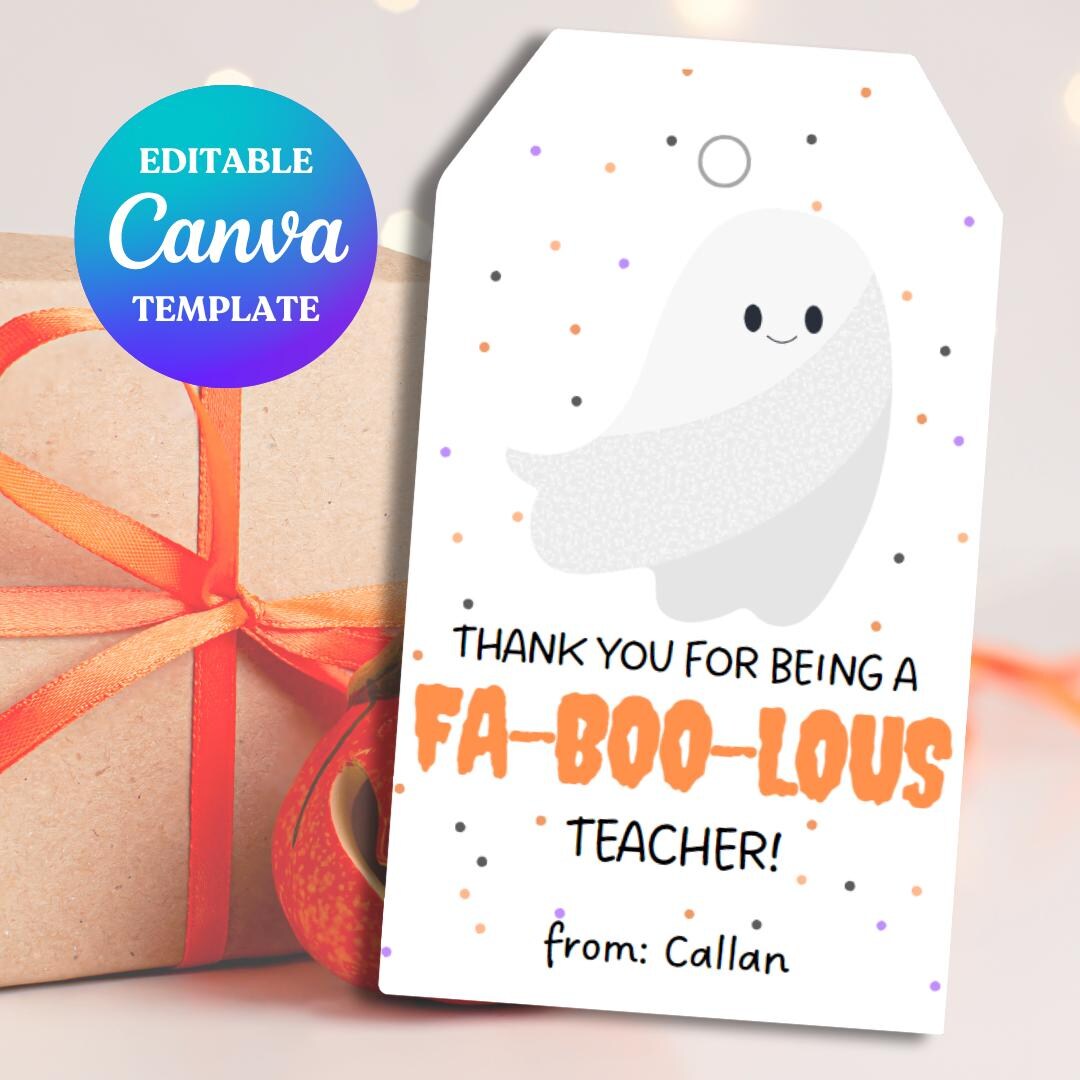 Faboolous Teacher Halloween Tag, Halloween Teacher Tag, Editable ...
