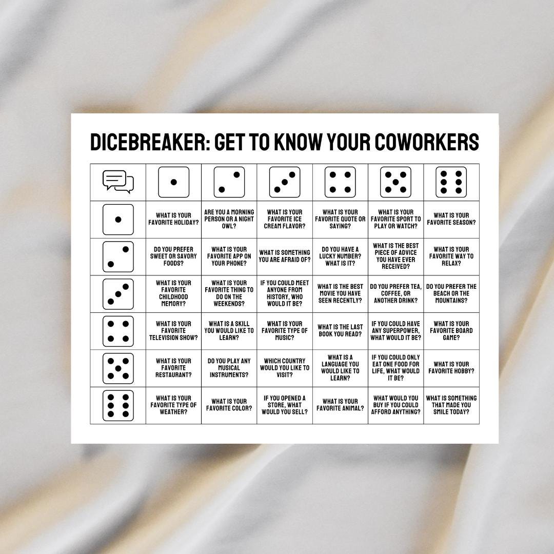 Coworker Icebreaker Questions, Dice Icebreaker, Networking Activity ...