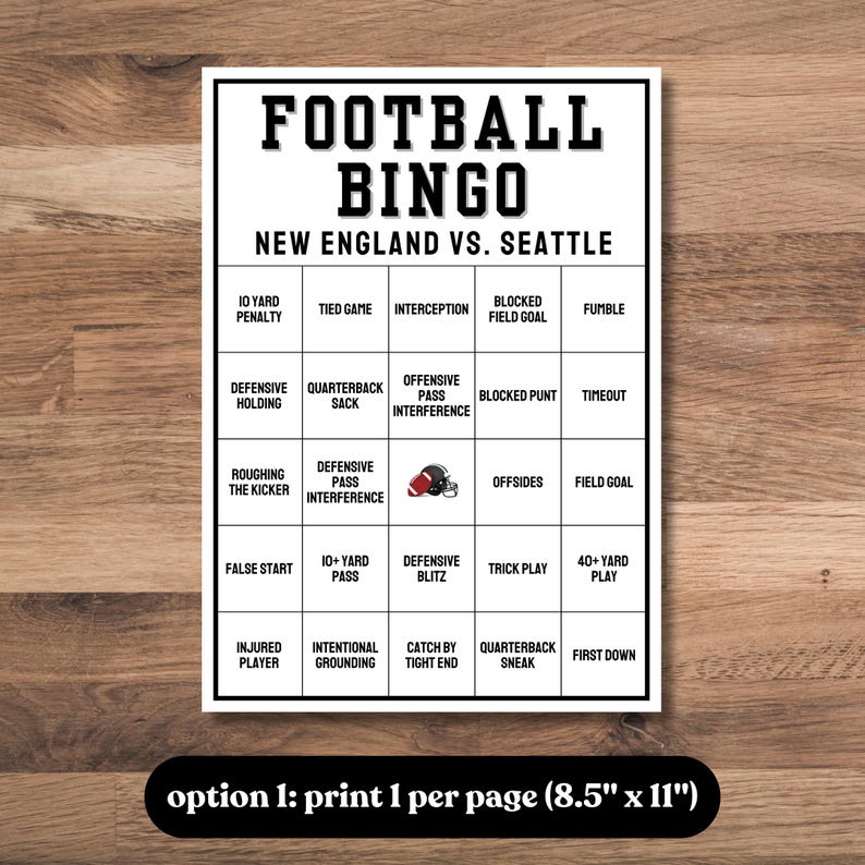 Football Bingo, 30 Unique Printable Football Bingo Cards, Super Big ...