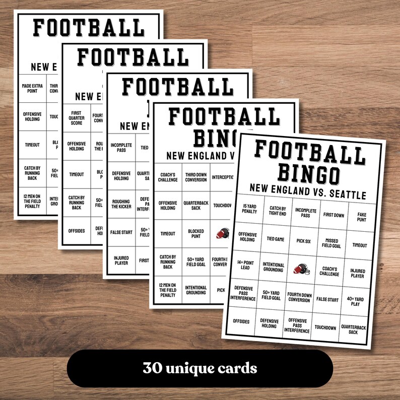Football Bingo, 30 Unique Printable Football Bingo Cards, Super Big ...