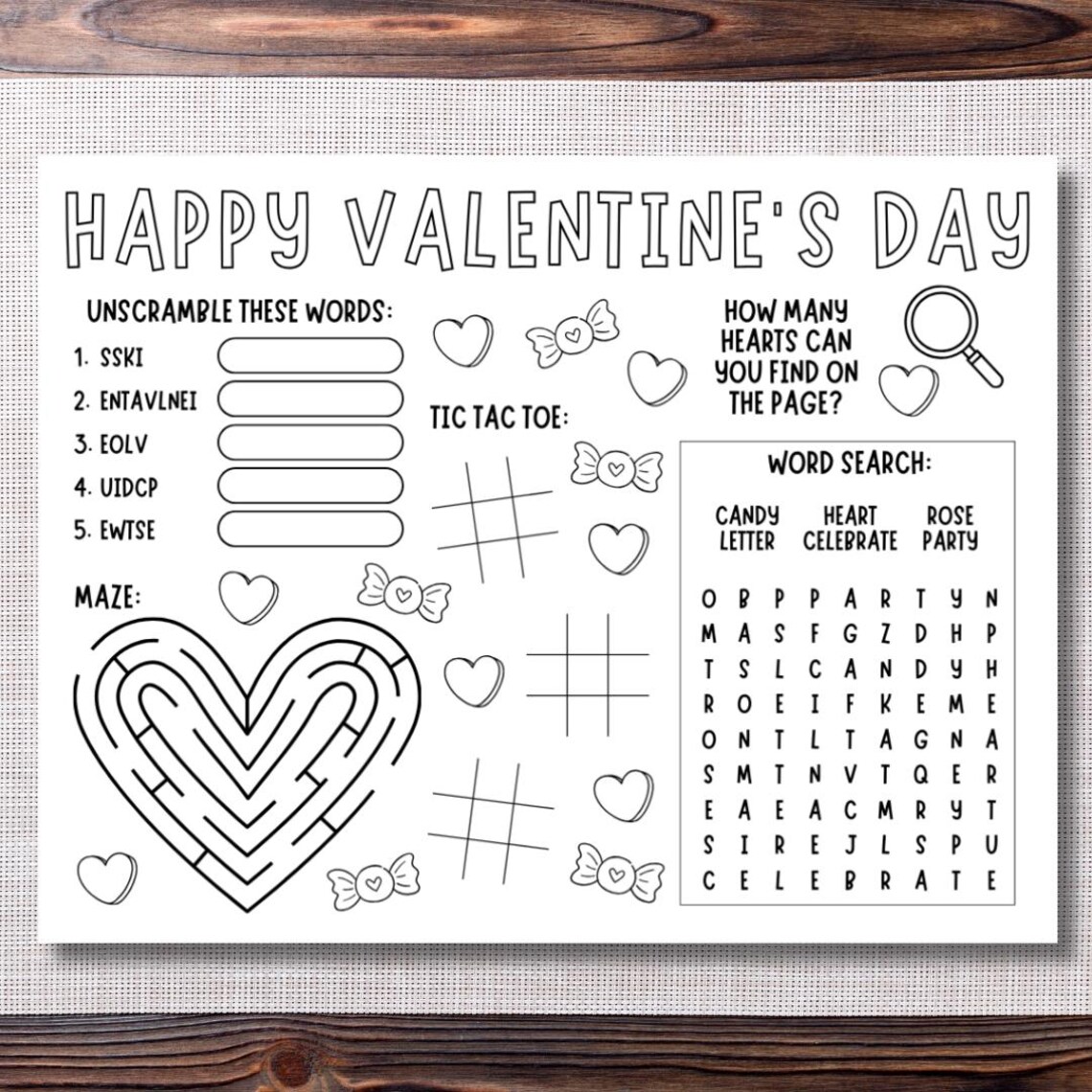 Valentine's Day Activity Placemat, Valentine's Day Coloring Placemat ...