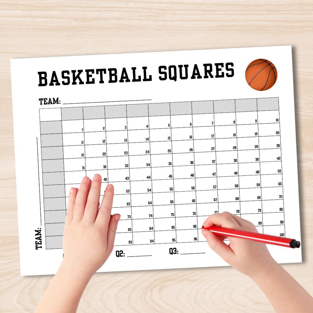 Basketball Squares Printable, 100 Basketball Squares Game, Basketball ...