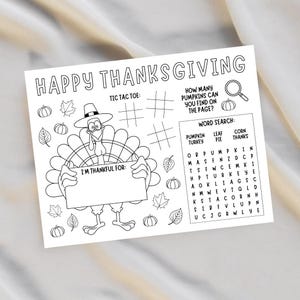 Thanksgiving Placemat for Kids, Printable Thanksgiving Coloring ...