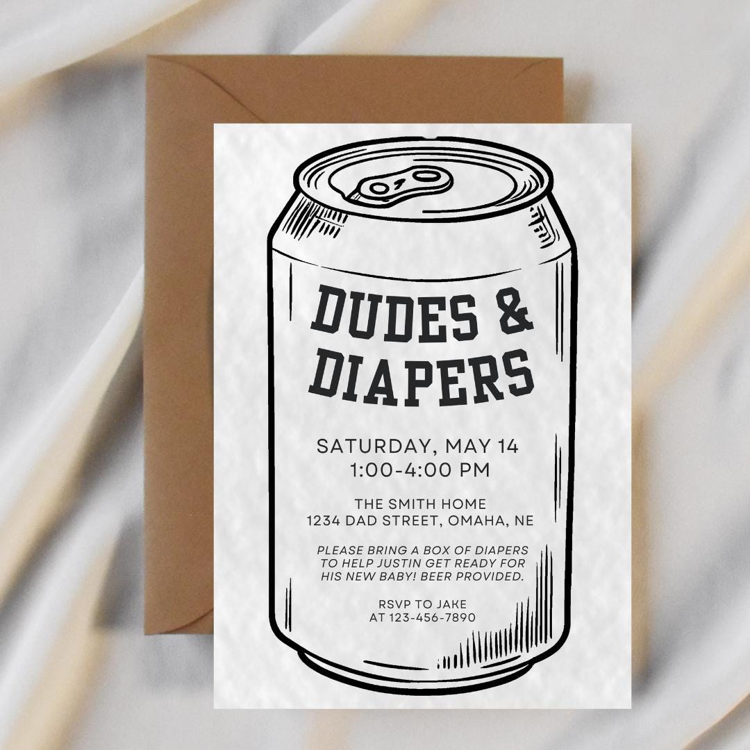 Editable Dudes and Diapers Baby Shower Invitation Template for Men ...