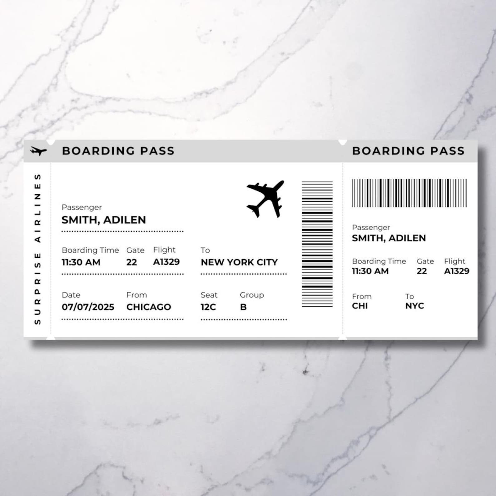 Editable Boarding Pass Gift, Personalized Airline Ticket Gift, Surprise ...