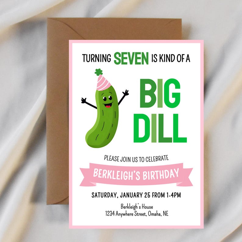 Editable Pickle Birthday Invitation Template, Kind of a Big Dill ...