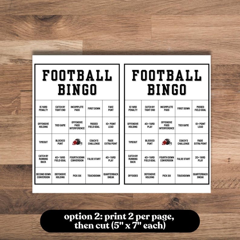 Football Bingo, 30 Unique Printable Football Bingo Cards, Football ...