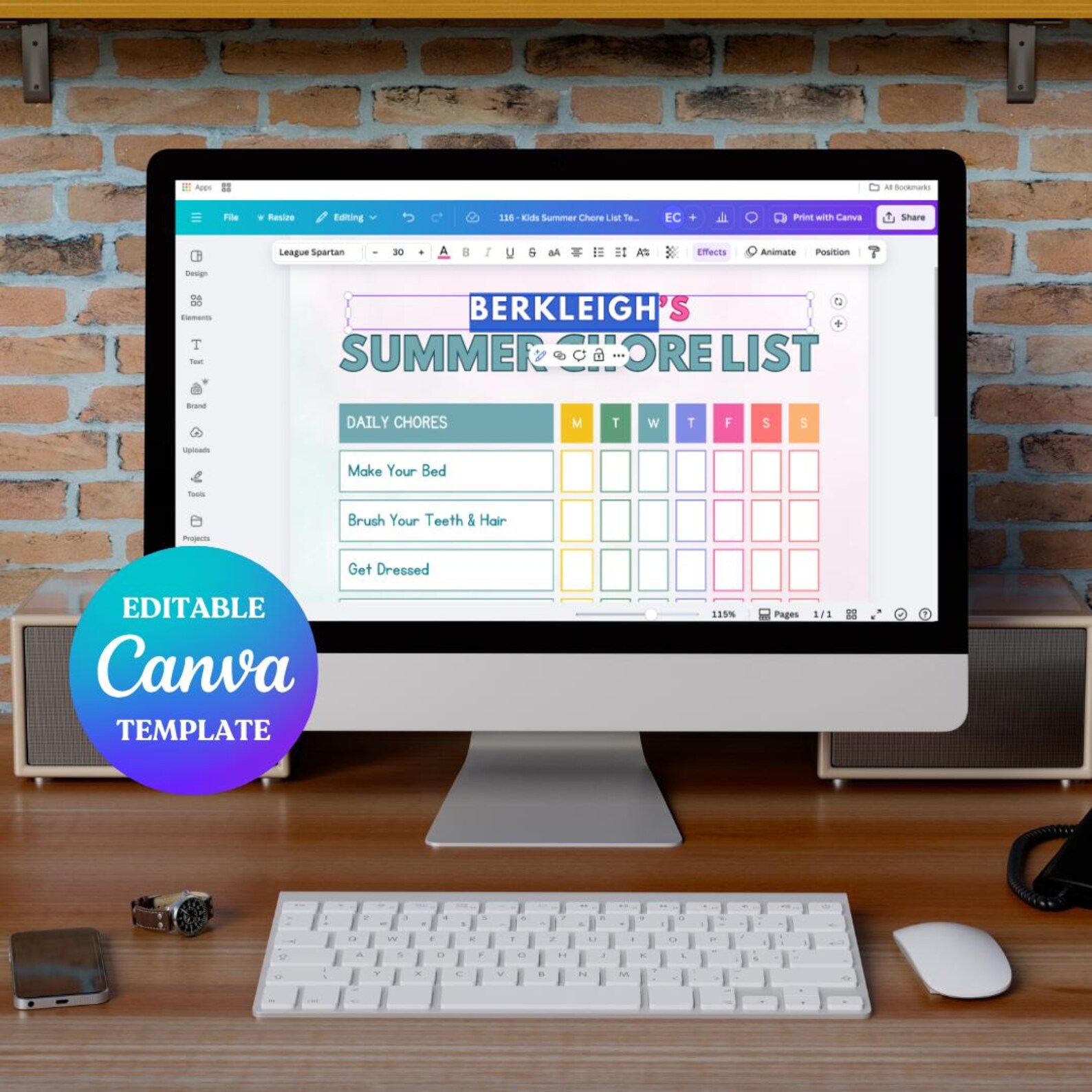Editable Kids Summer Chore List Template, Editable Chore Chart, Child ...