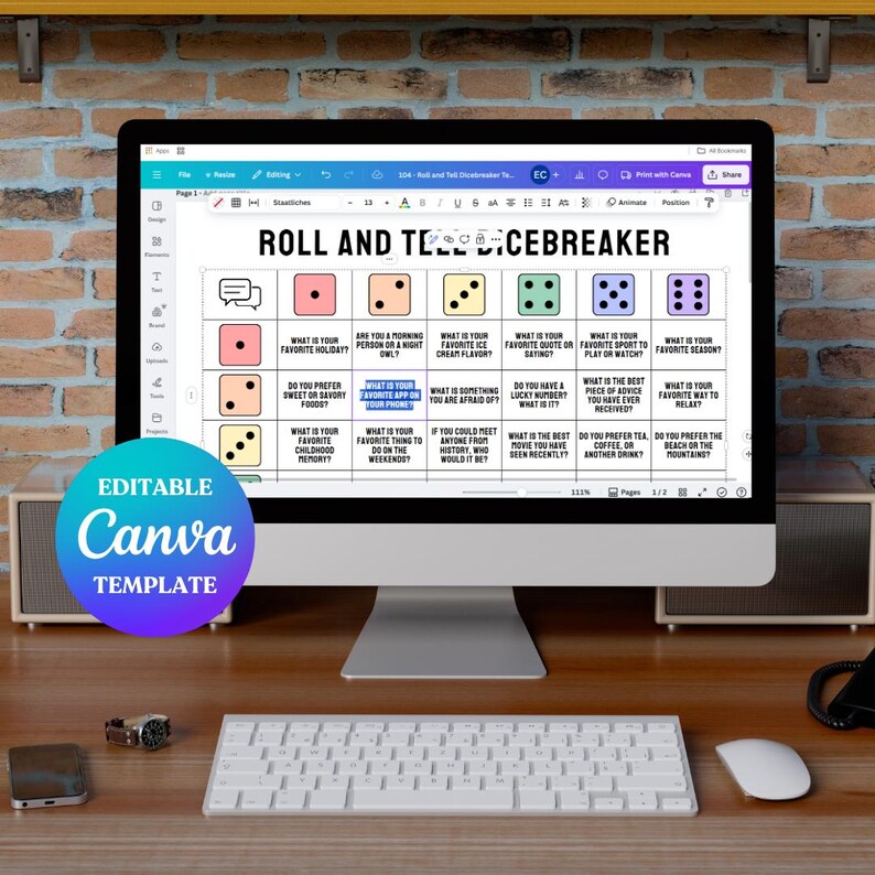 Editable Dicebreaker Roll and Tell Game, Table Talk Dice, Editable ...