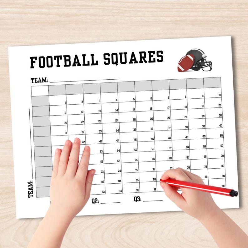 Football Squares Printable, Football Fundraiser, 100 Football Squares ...