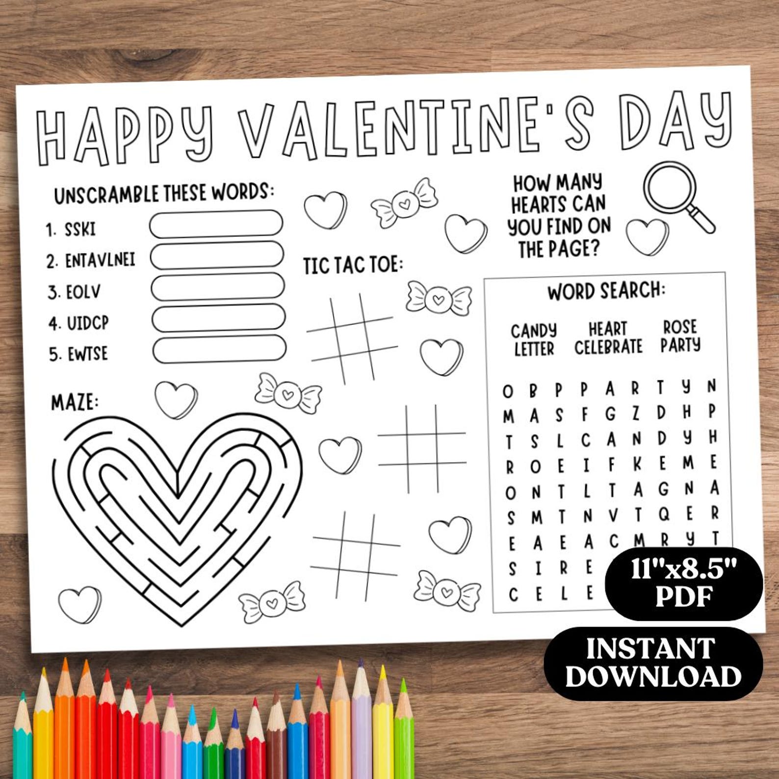 Valentine's Day Activity Placemat, Valentine's Day Coloring Placemat ...