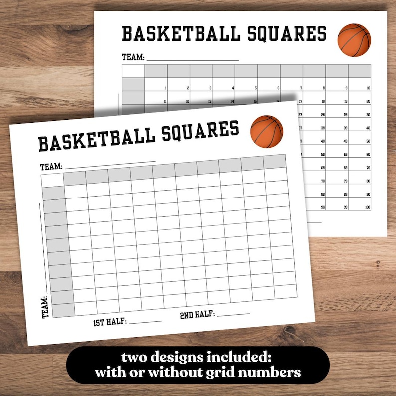 Editable Basketball Squares Template, Basketball Fundraiser, 100 ...