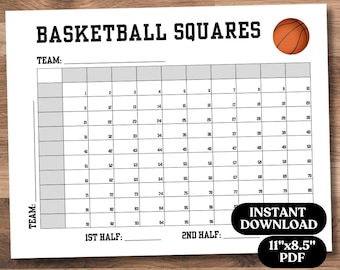 Basketball Squares Printable, 100 Basketball Squares Game, Basketball ...