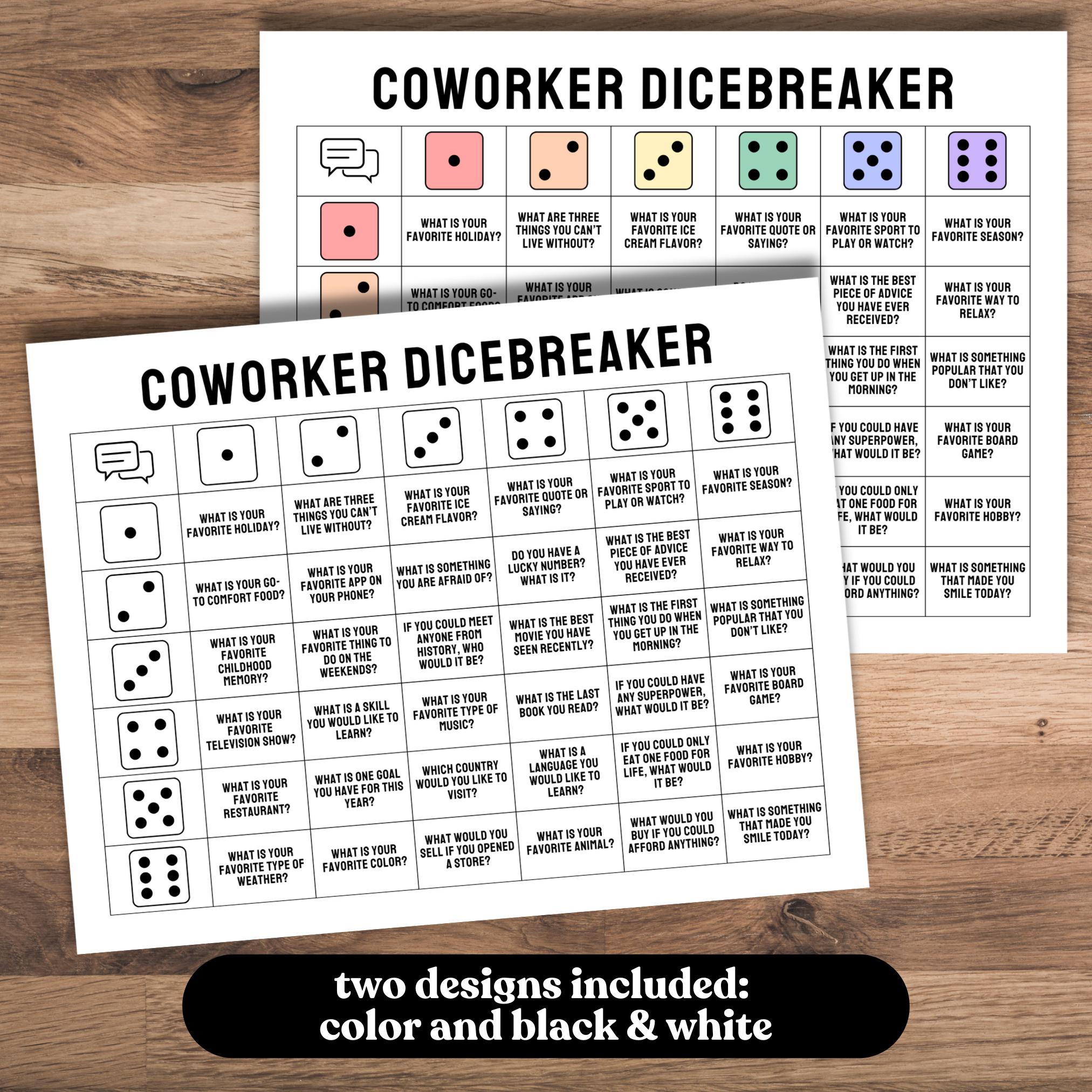 Coworker Dicebreaker: Icebreaker Questions, Networking Activity, Roll ...