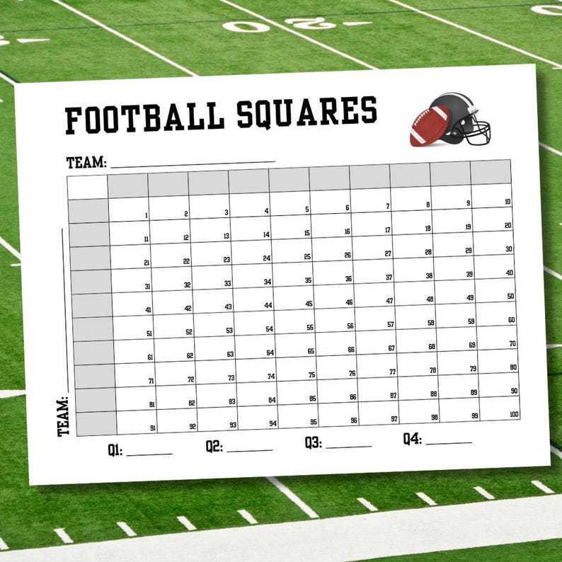 Football Squares Printable, Football Fundraiser, 100 Football Squares ...