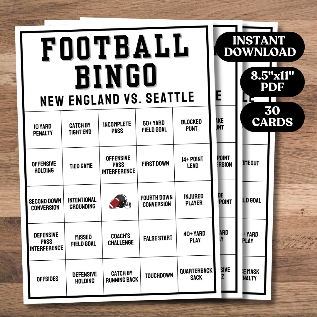 Football Bingo, 30 Unique Printable Football Bingo Cards, Super Big ...
