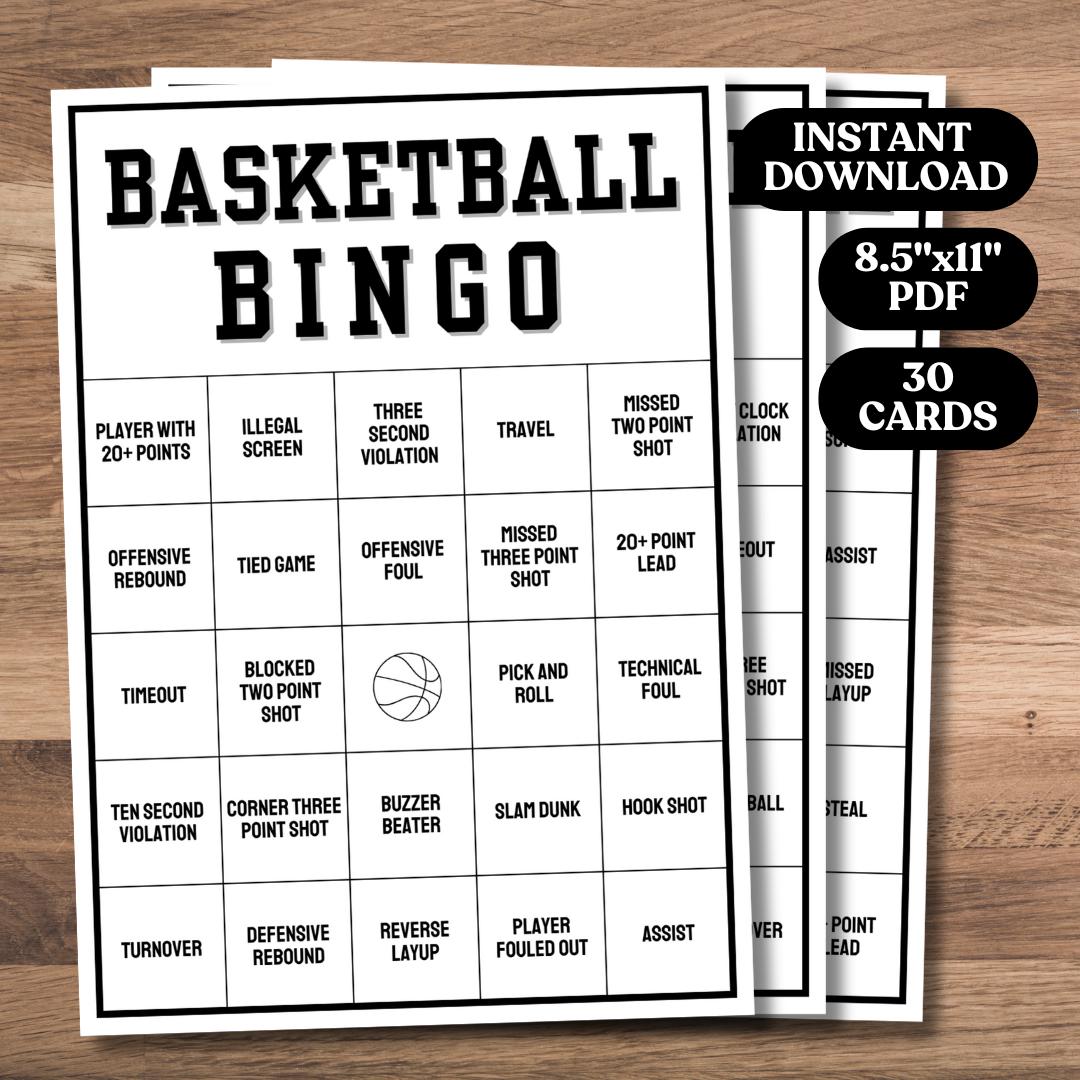 Basketball Bingo, 30 Unique Printable Basketball Bingo Cards ...