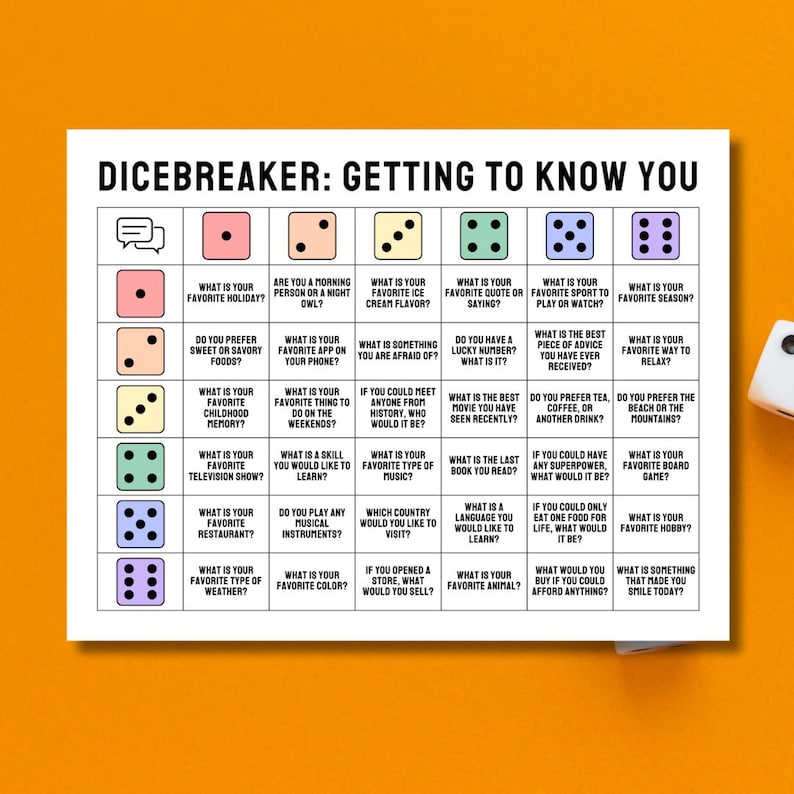 Printable Icebreaker Game, Icebreaker Activity, Dicebreaker, Dice ...
