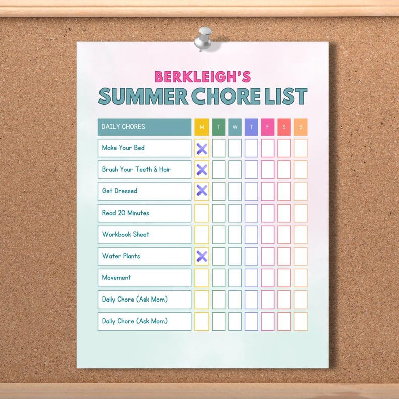 Editable Kids Summer Chore List Template, Editable Chore Chart, Child ...