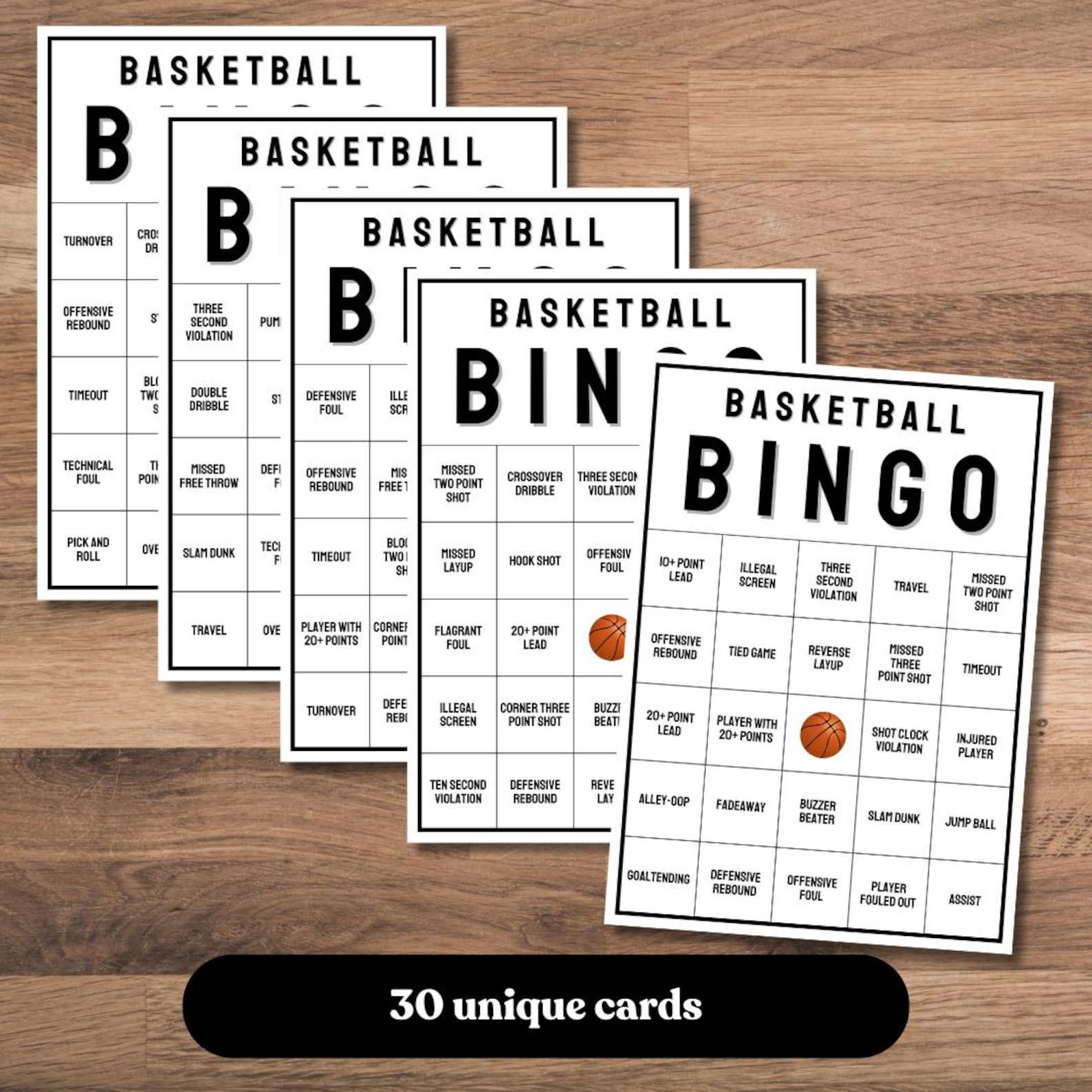 Basketball Bingo, 30 Unique Printable Basketball Bingo Cards ...
