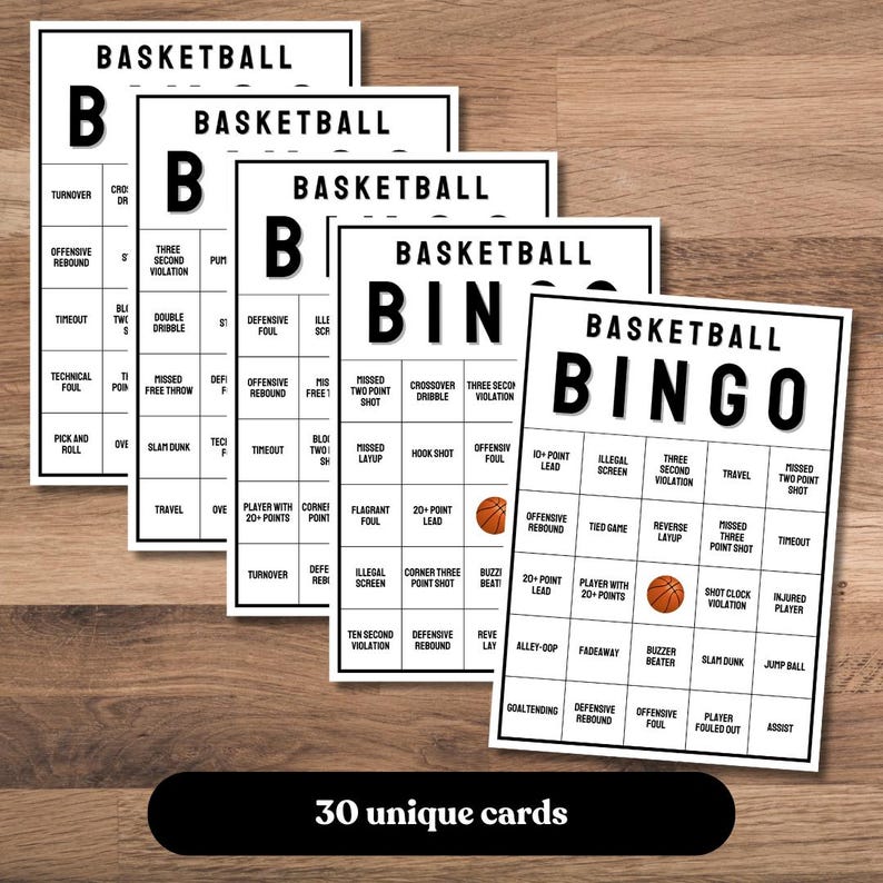 Basketball Bingo, 30 Unique Printable Basketball Bingo Cards ...