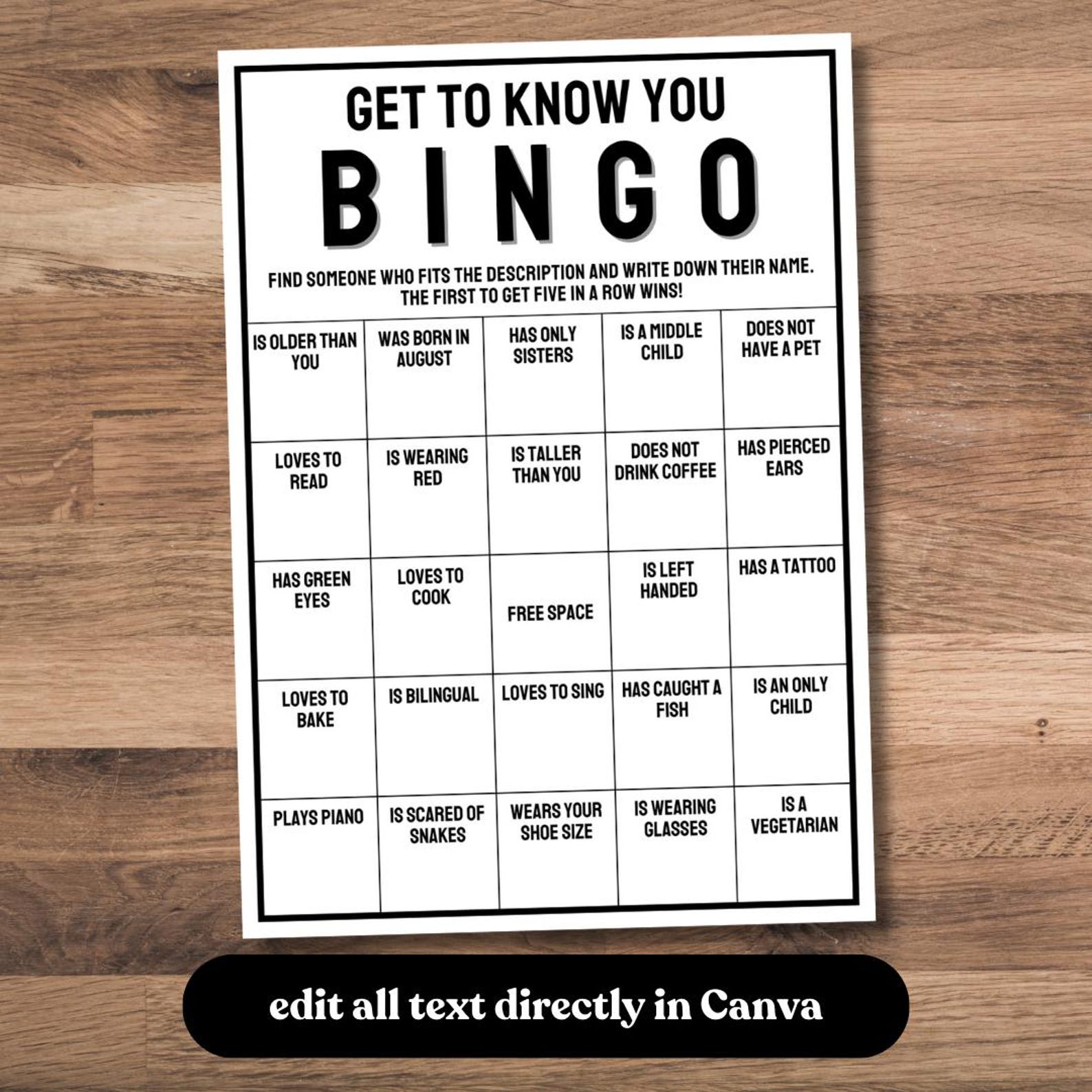 Editable Get to Know You Bingo, Printable Icebreaker Activity, Find ...