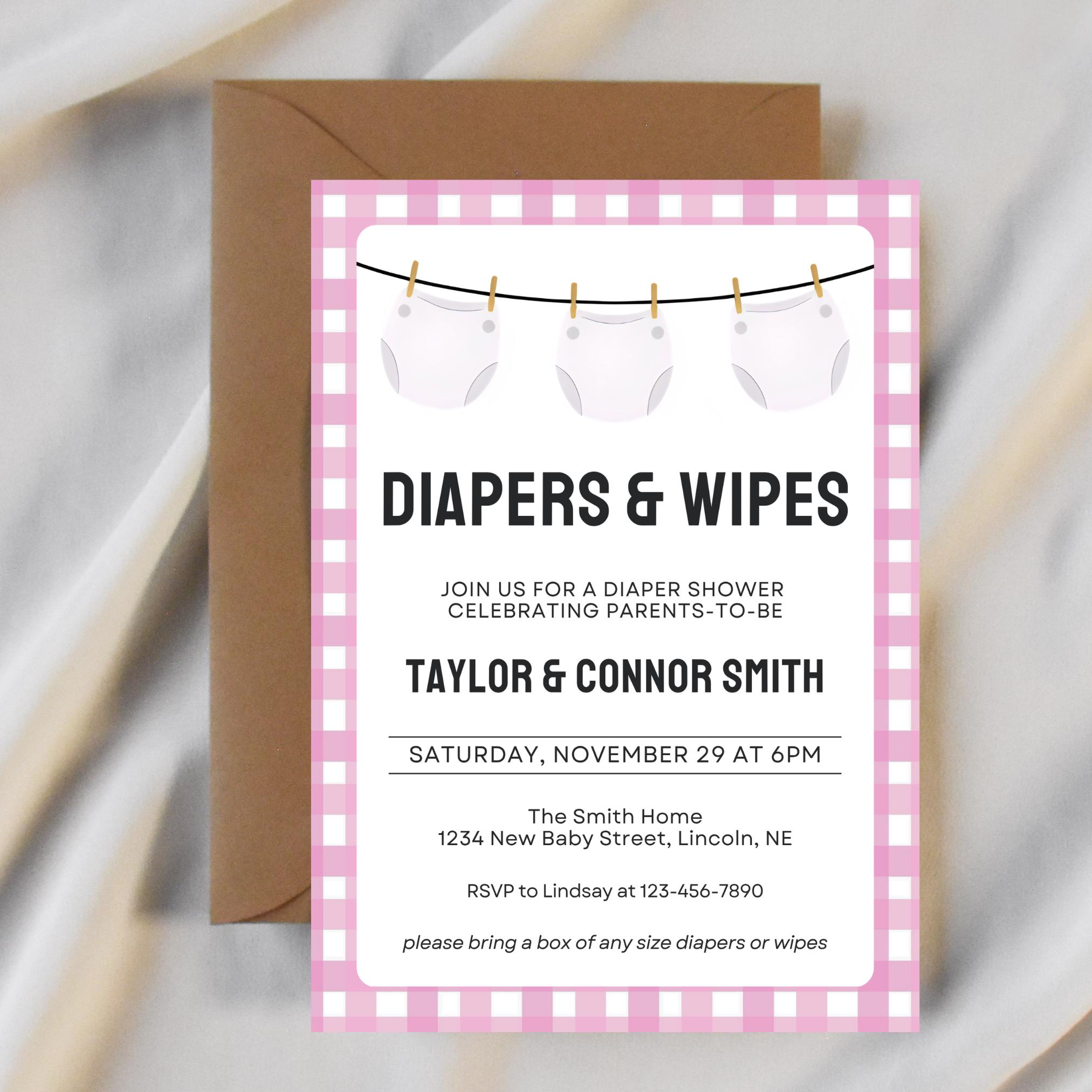 Editable Diapers and Wipes Baby Shower Invitation Template, Diaper ...
