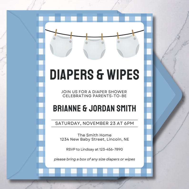 Editable Diapers and Wipes Baby Shower Invitation Template, Diaper and ...