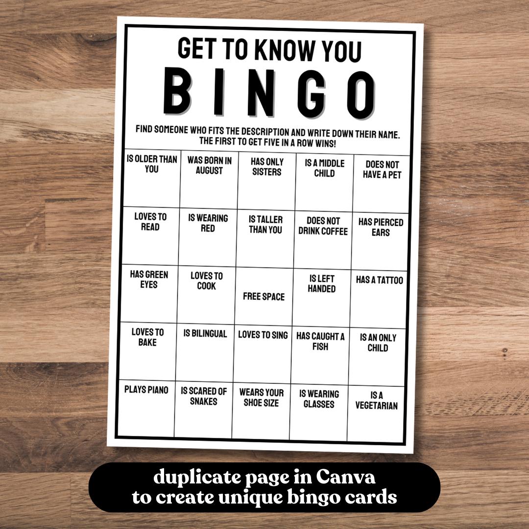 Editable Get to Know You Bingo, Printable Icebreaker Activity, Find ...