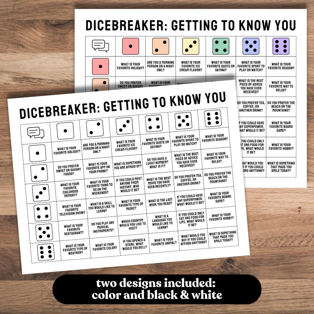 Printable Icebreaker Activity, Dice Icebreaker, Roll and Tell Game, Get ...