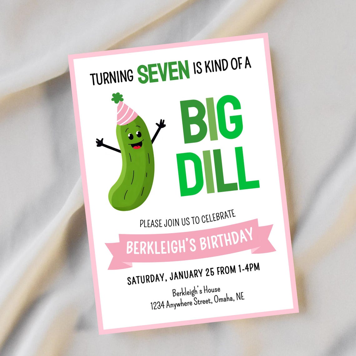 Editable Pickle Birthday Invitation Template, Kind of a Big Dill ...