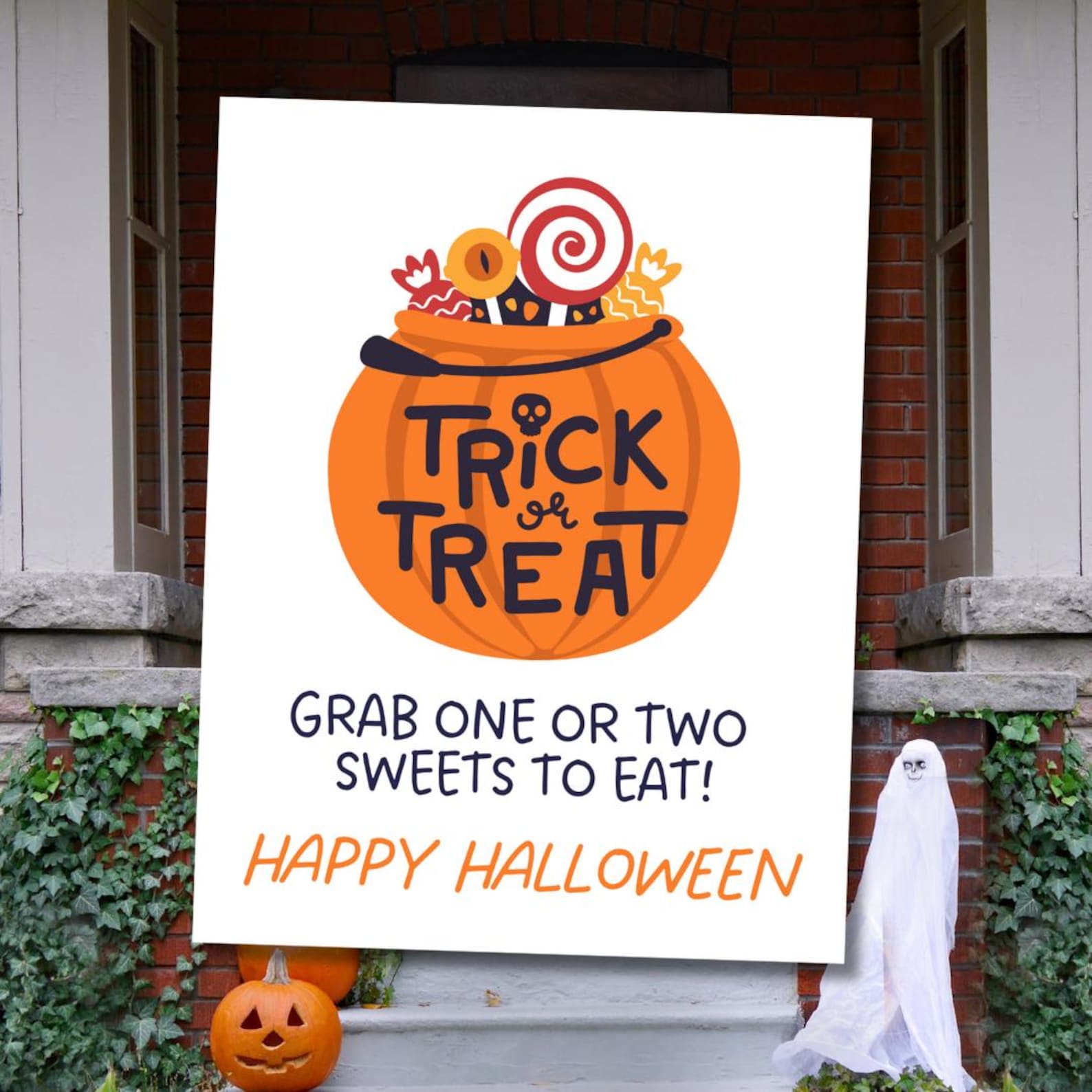 Halloween Trick or Treat Sign, Halloween Candy Sign, Printable Trick or ...