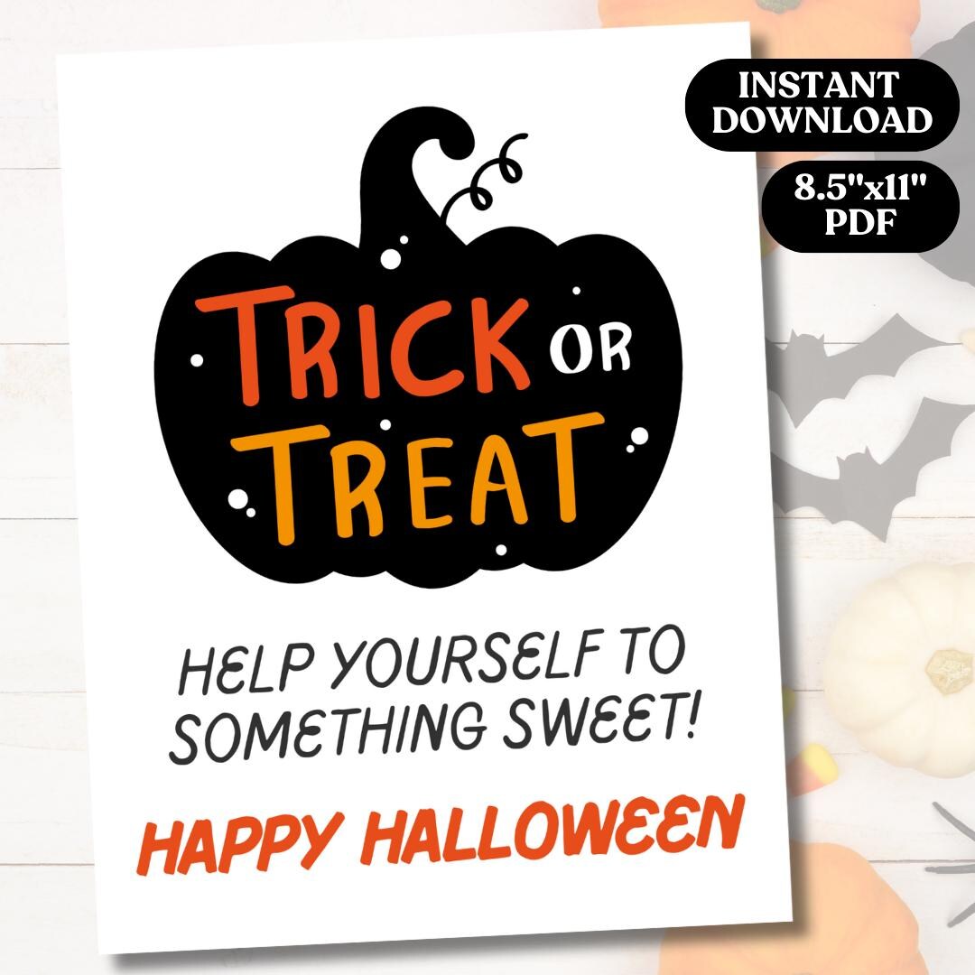 PRINTABLE Halloween Candy Bowl Sign, Please Take One Sign, Trick or ...