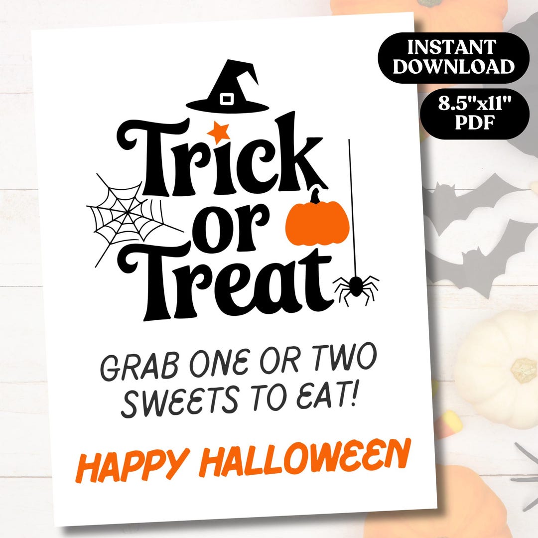 PRINTABLE Halloween Candy Bowl Sign, Please Take One Sign, Trick or ...