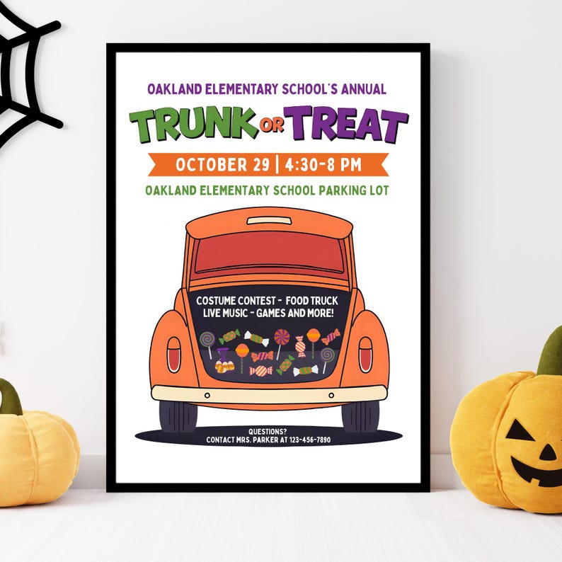 Editable Trunk or Treat Flyer Template, Halloween Trunk or Treat Poster ...