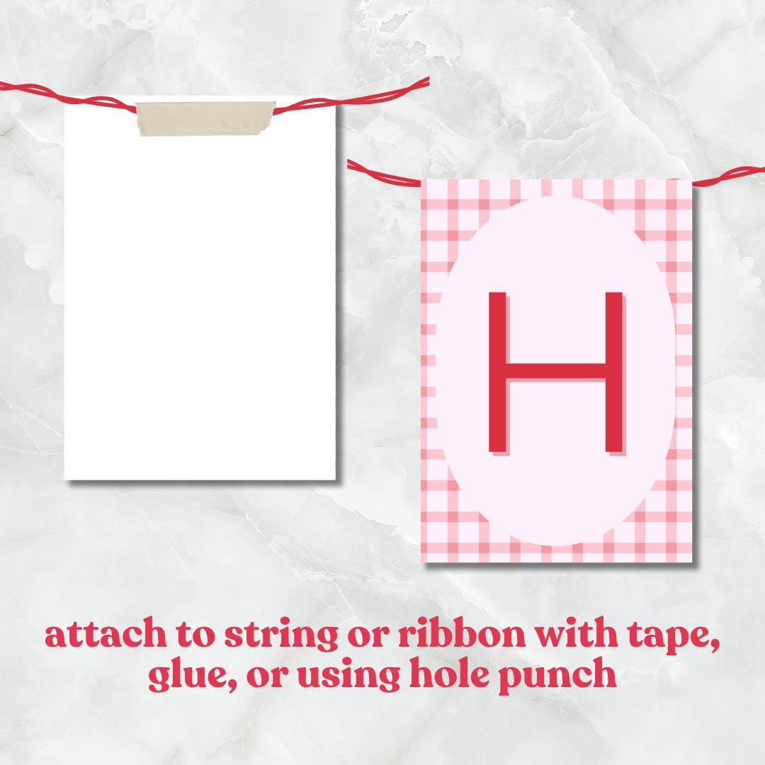 Pink Gingham Happy Birthday Banner, Printable Birthday Decoration ...