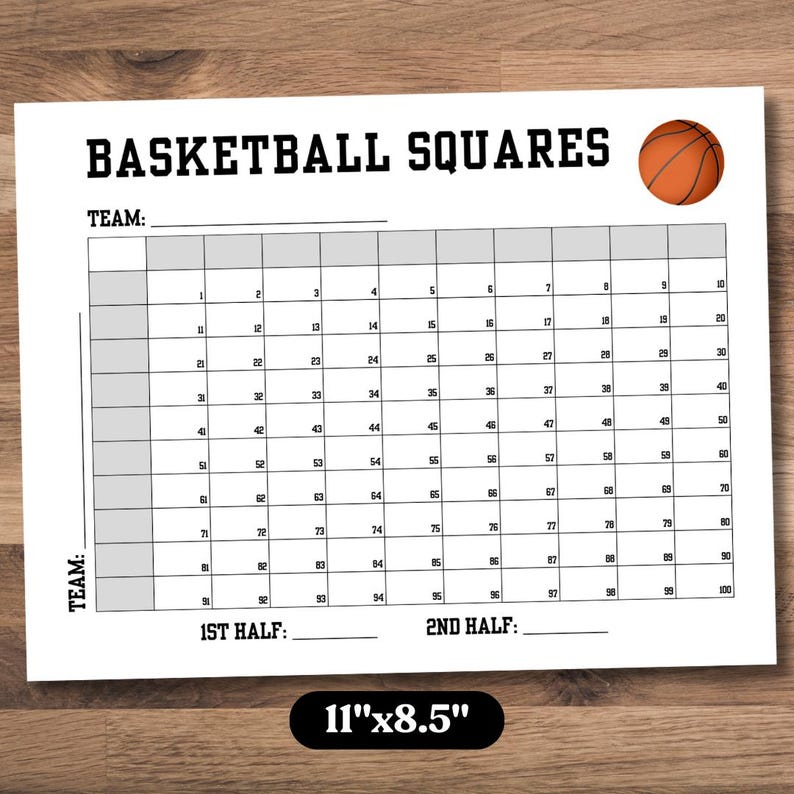 Editable Basketball Squares Template, Basketball Fundraiser, 100 ...