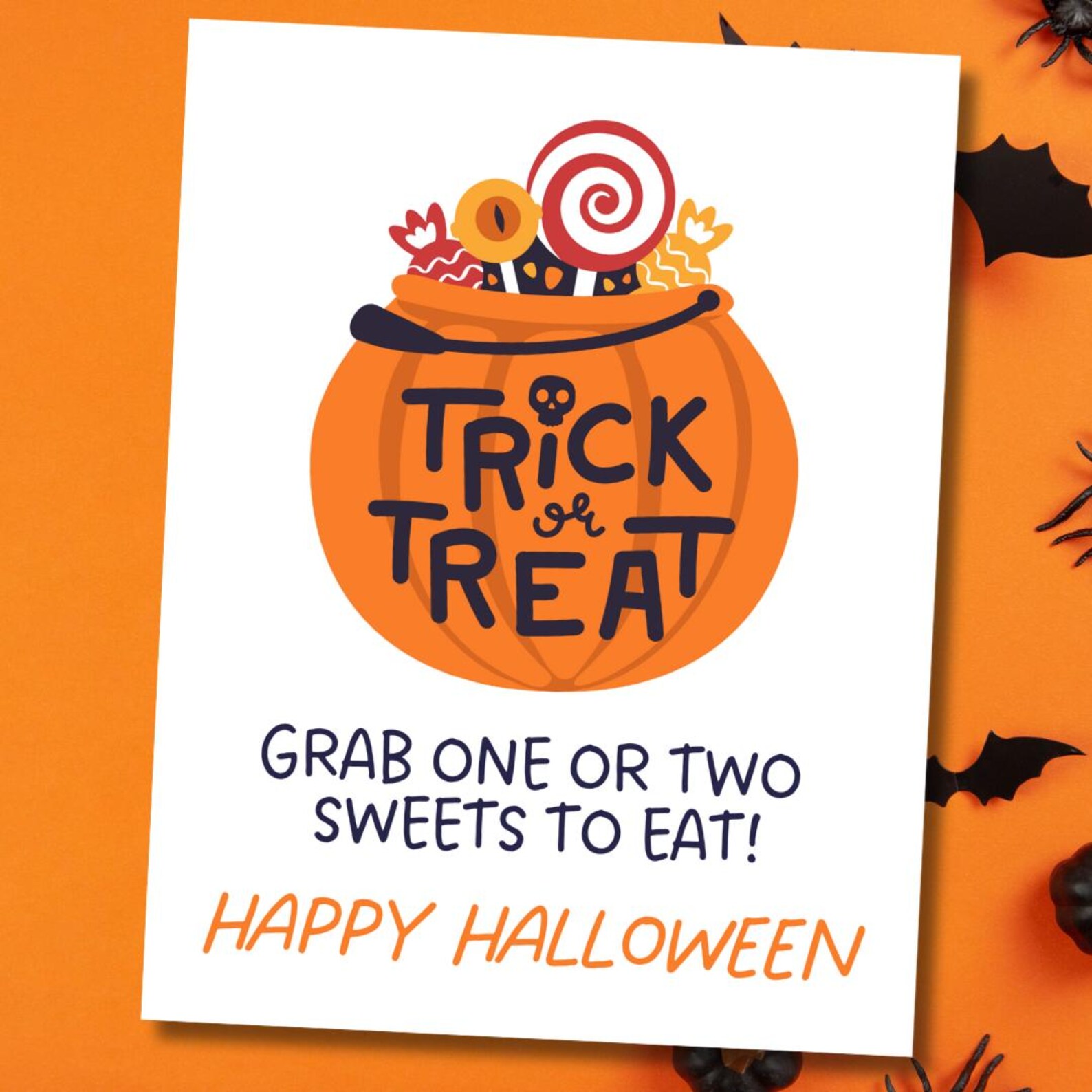 Halloween Trick or Treat Sign, Halloween Candy Sign, Printable Trick or ...
